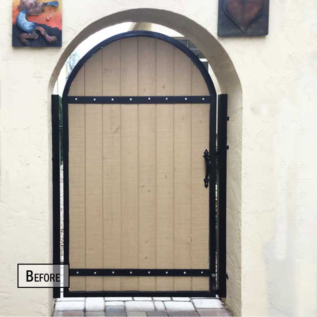 Redwood Iron & Wood Gate - First Impression Ironworks