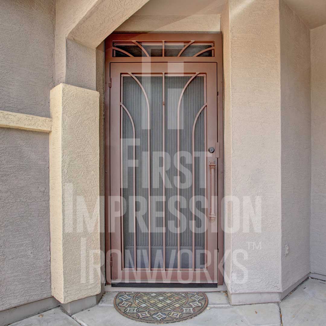 Deco Iron Security Door with Transom | First Impression Ironworks